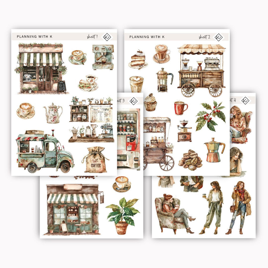 Coffee Shops, Coffee Lover Stickers for Planners, Journals | Printed on ...