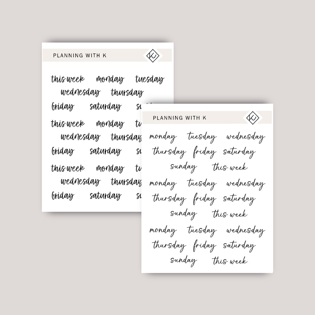 Days of the Week Stickers | Days of the Week | This Week | Script Days ...