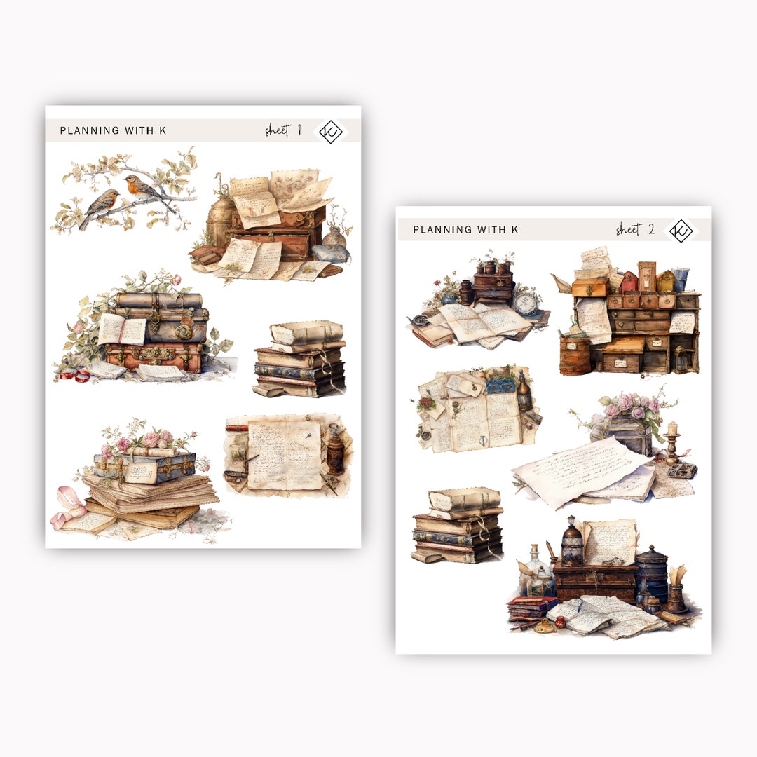 Vintage Letters and Books Stickers for Planners, Journals | Vintage ...