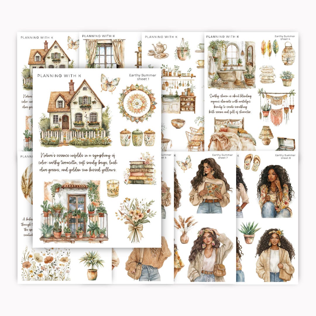 Earthy Summer Stickers for Planners, Journals | Stickers Printed on ...