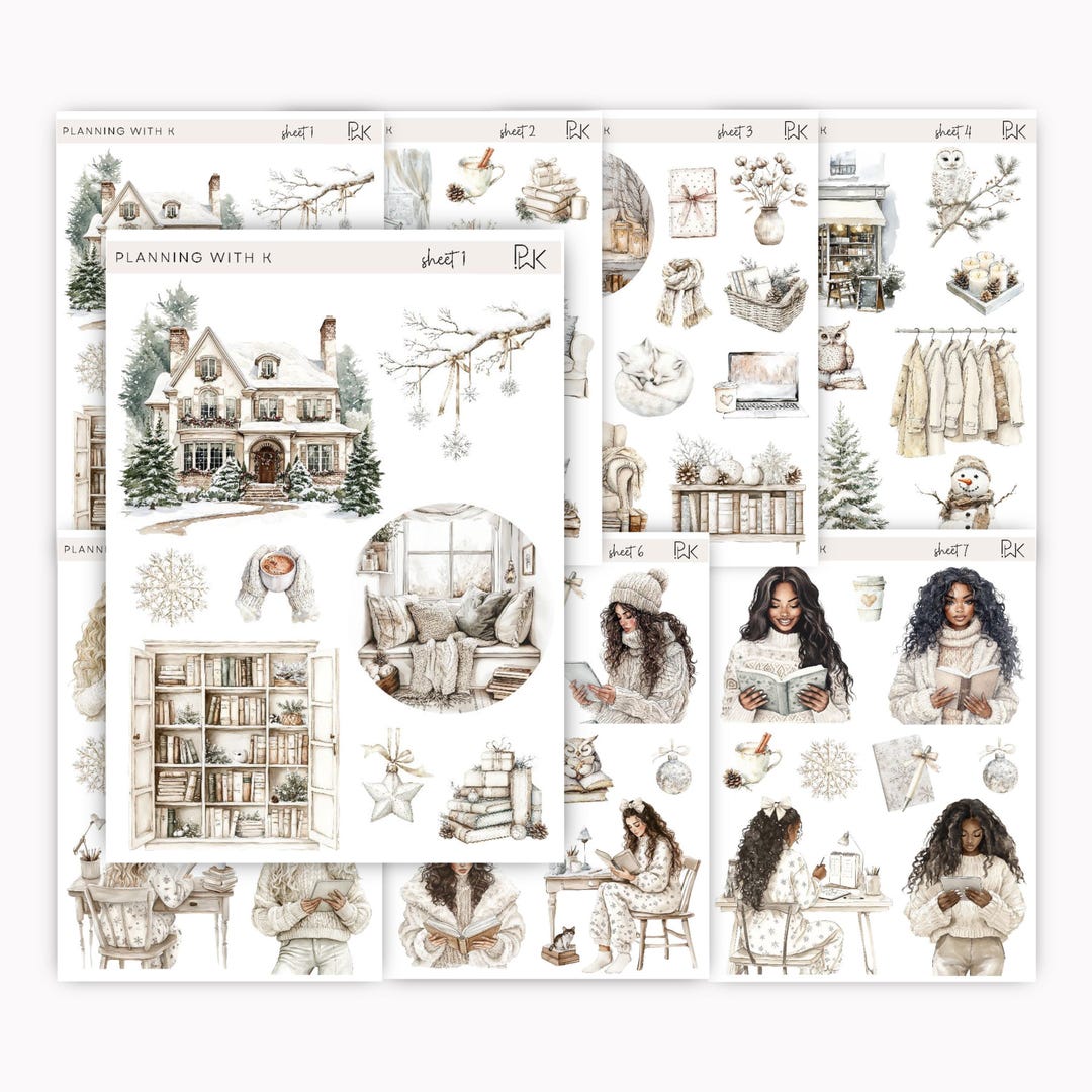 Winter Journaling, Reading, Planning Stickers for Planners, Journals ...