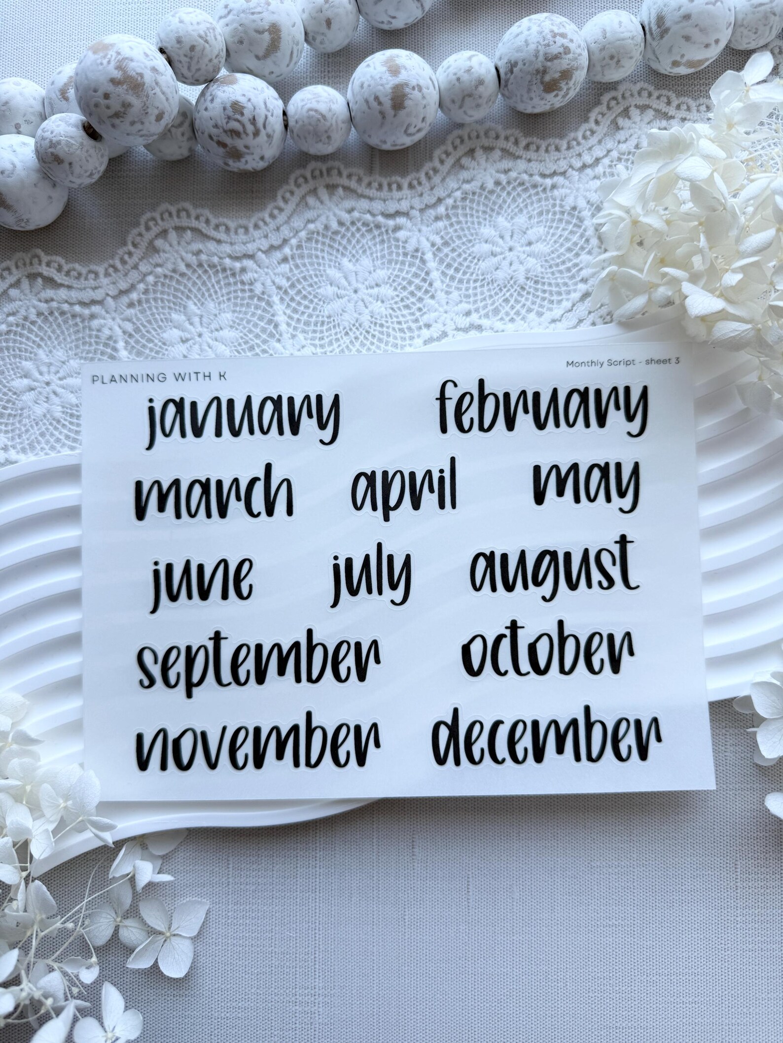 Monthly Stickers | 12 Moths Kiss Cut Stickers | Printed on Transparent ...