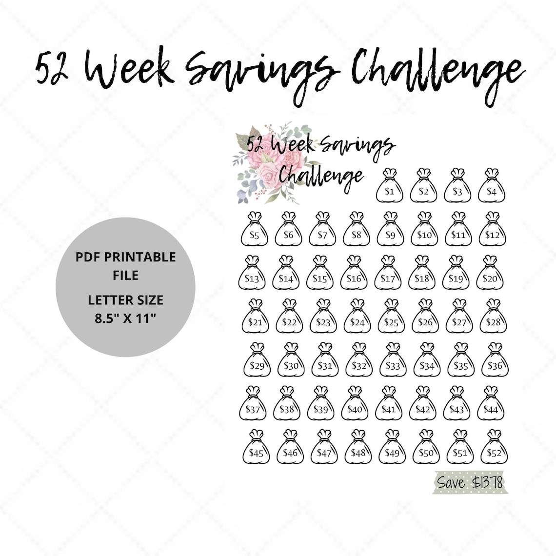 52 Week Savings Challenge Digital PDF Download File. Have Fun - Etsy