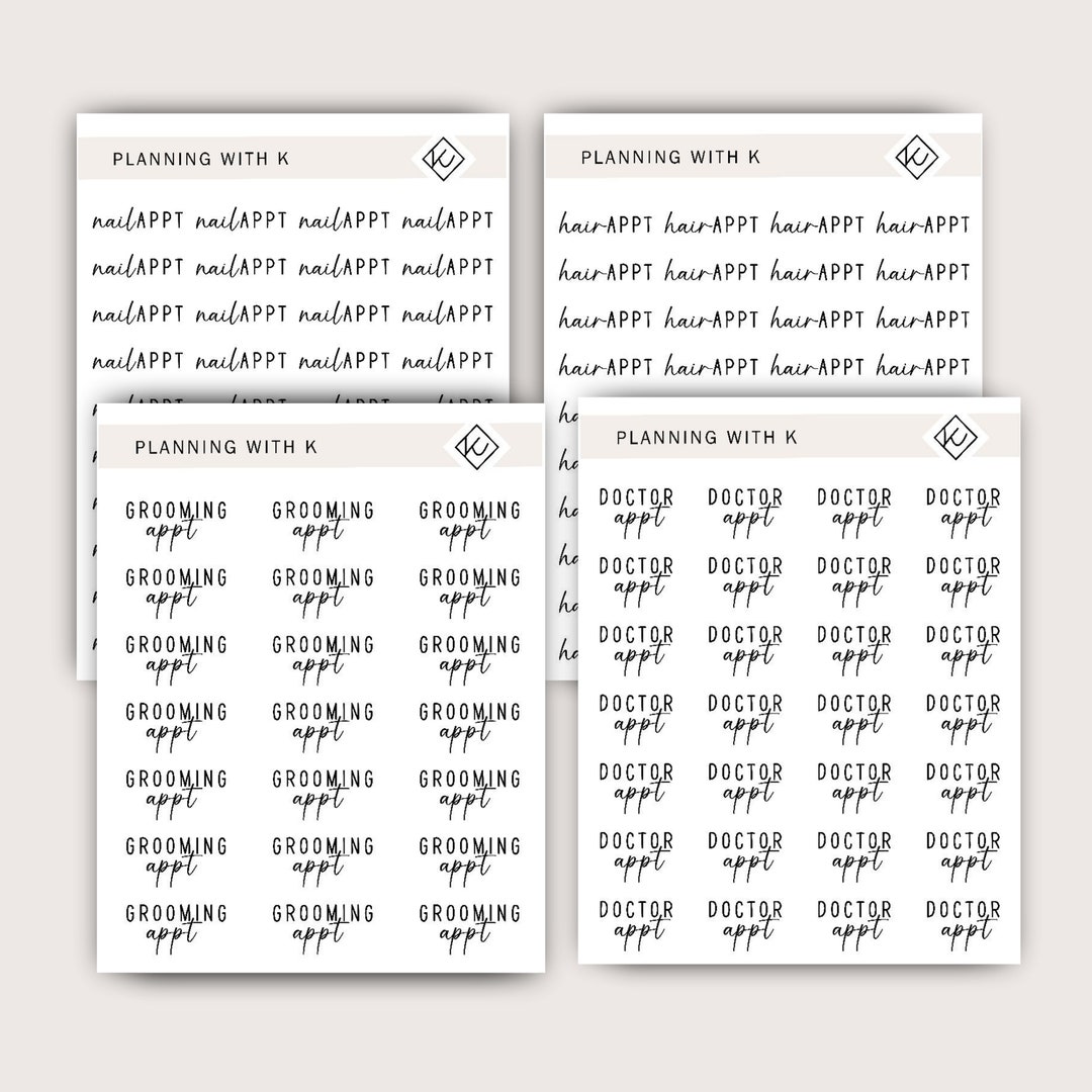 Duo Font Appointment Stickers | Nail Appt, Hair Appt, Grooming Appt ...