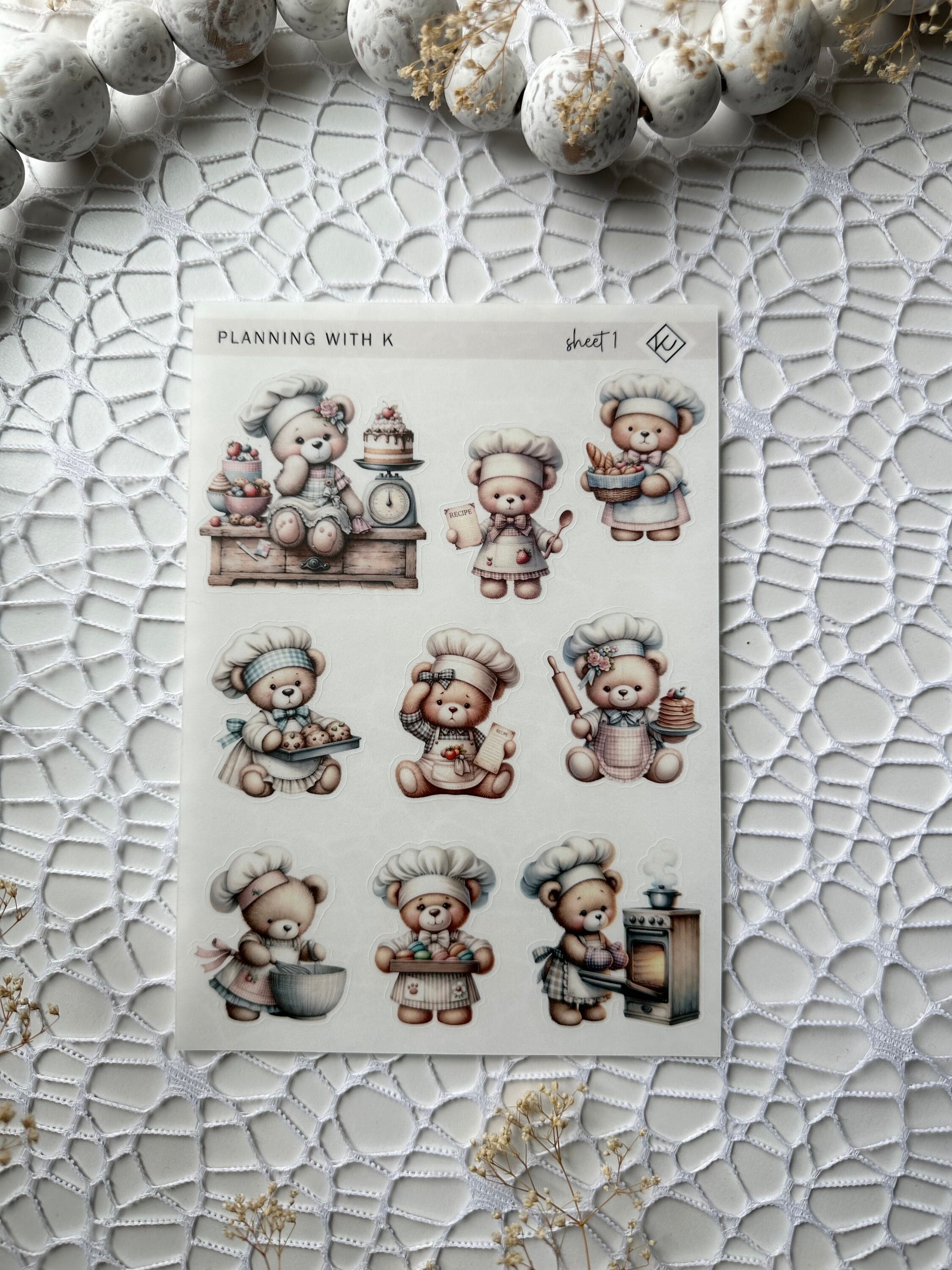 Let's Cook Bear Stickers for Planners, Journals Soft Color Stickers ...