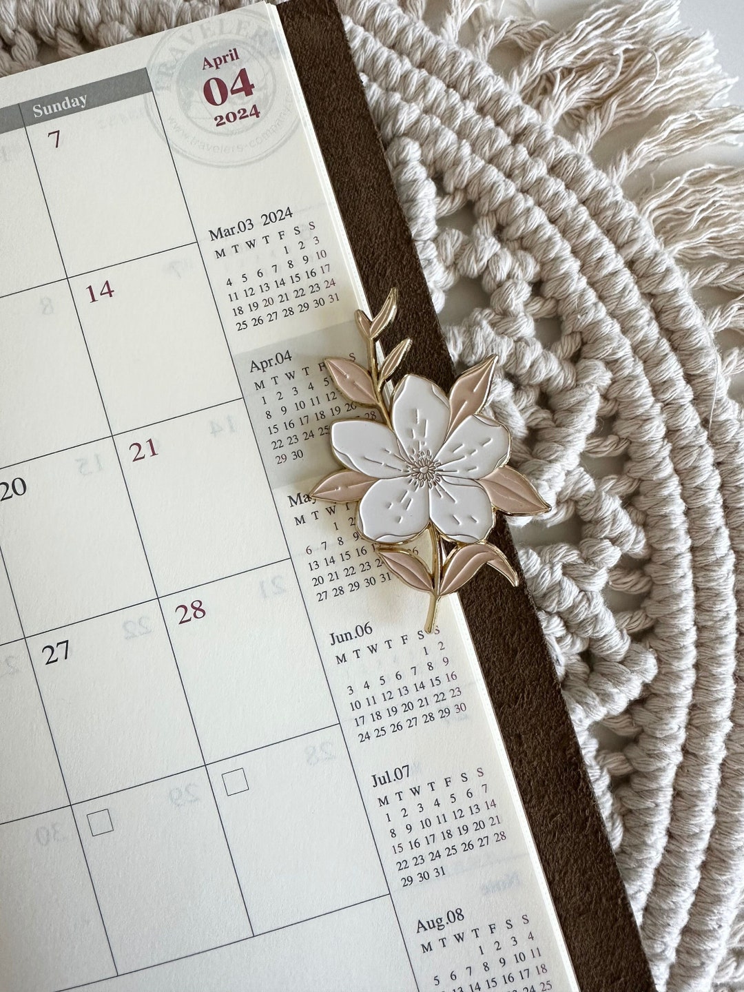 Flower Journal Clip | Journaling Accessory | White, Beige and Gold ...