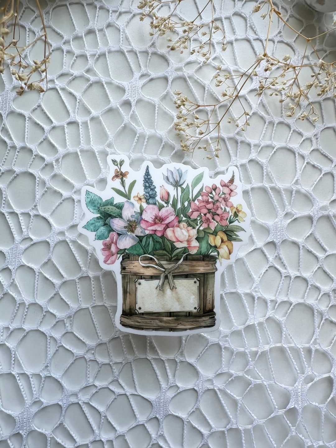 Flower Die Cut Sticker Transparent Sticker Die Cut Bucket of Flowers It ...