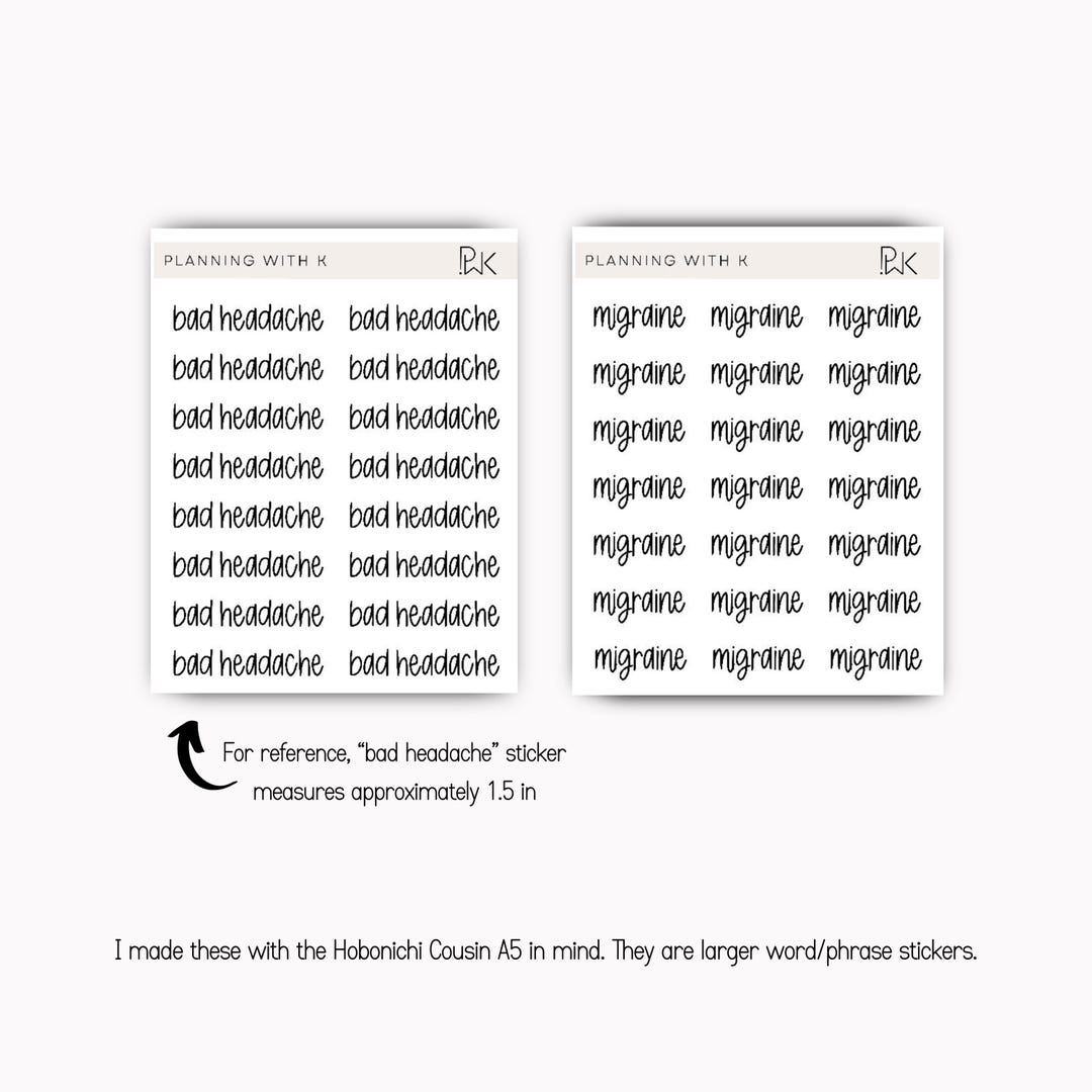Bad Headache, Migraine Sticker, Large Word, Phrase Stickers | Great for ...