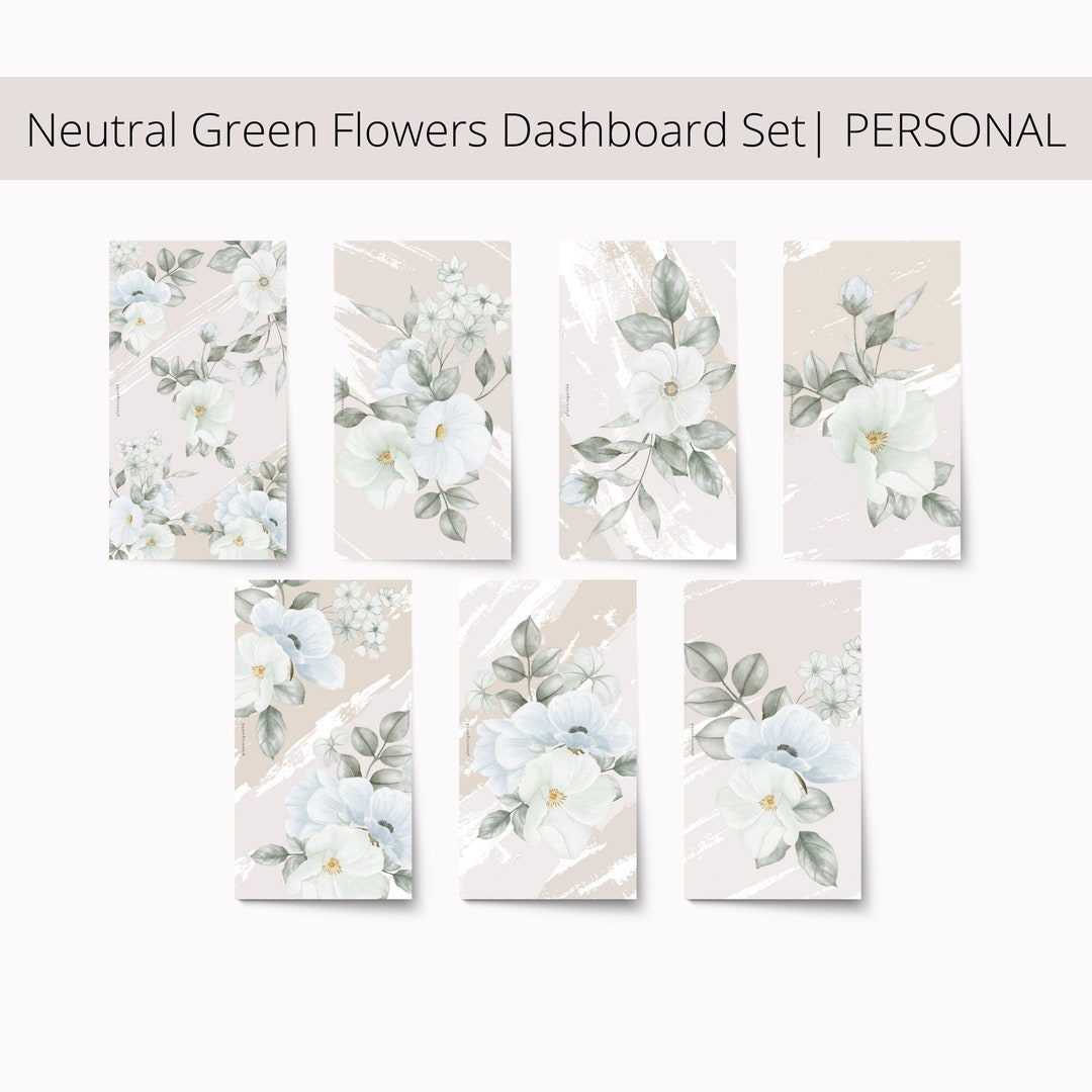 PERSONAL Neutral Green Flowers Dashboard Set Soft Colors Dashboards PDF ...