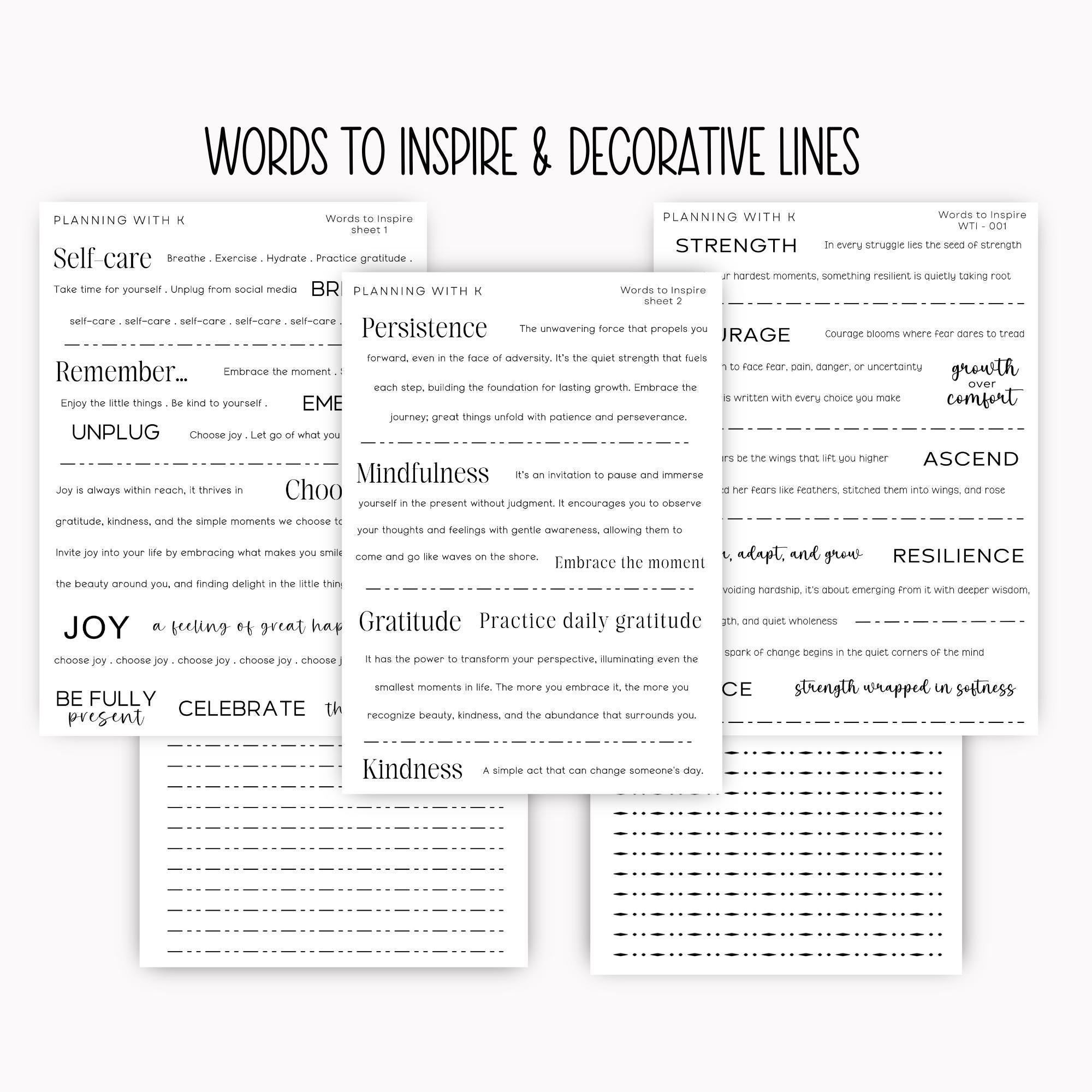 Words to Inspire & Decorative Lines Stickers for Planners, Journals ...