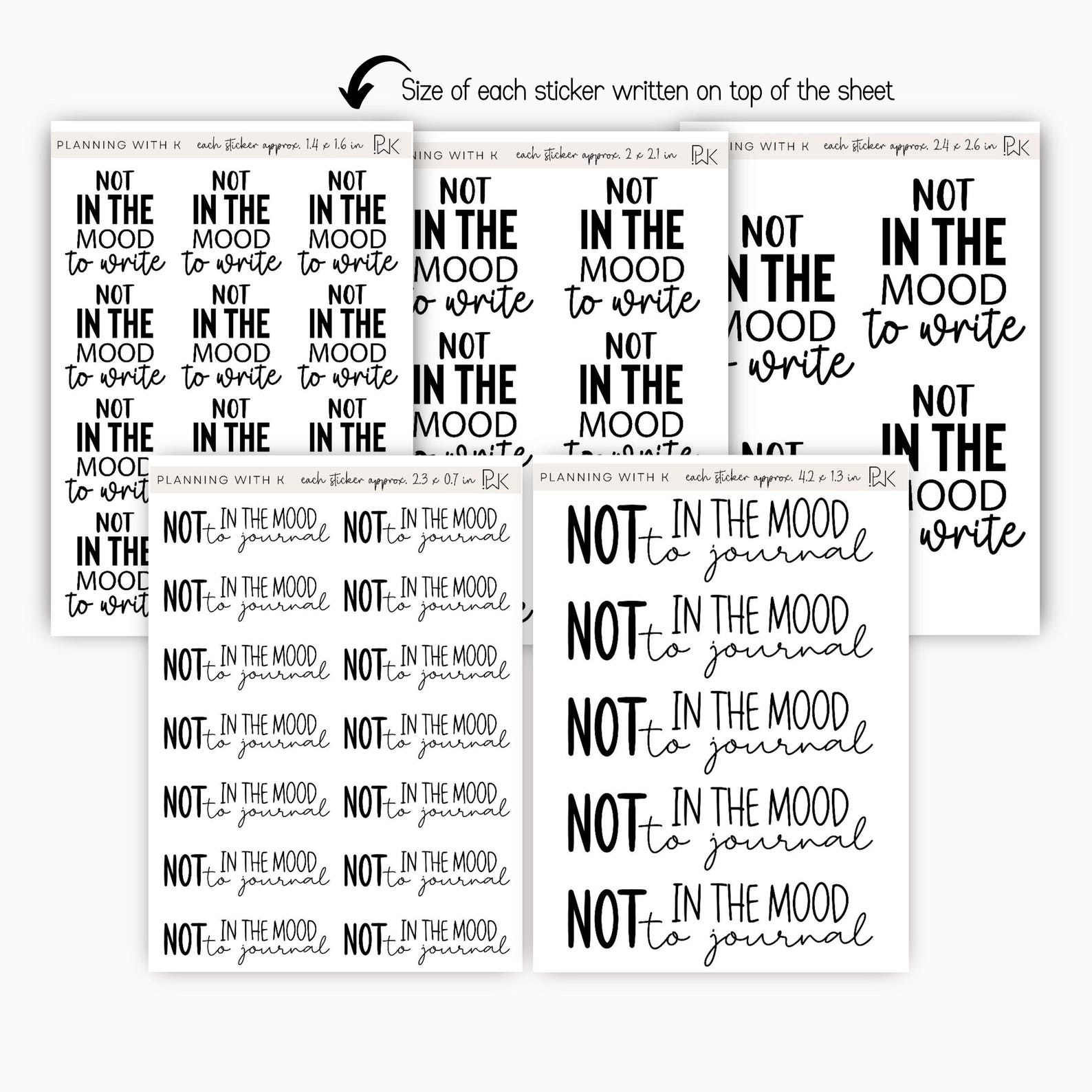 Not in the Mood to Journal | Not in the Mood to Write Sticker | Printed ...
