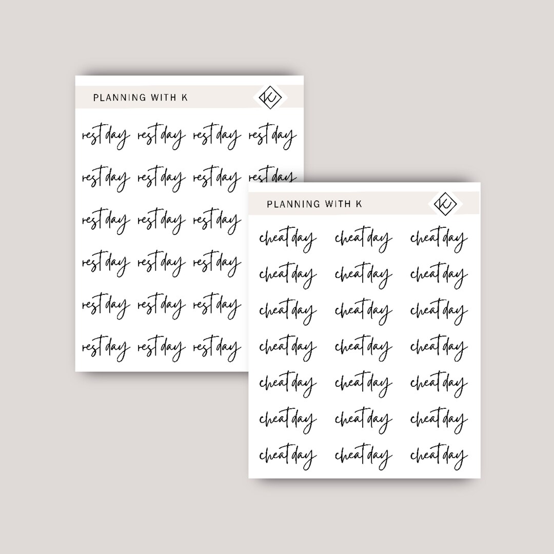Rest Day & Cheat Day Kiss Cut Stickers Printed on Transparent Matte ...