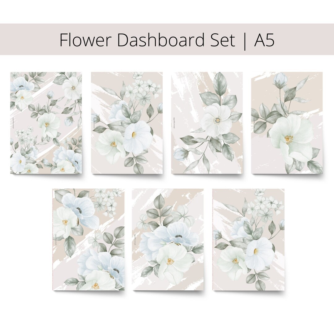 A5 Neutral Green Flowers Dashboard Set Soft Colors Dashboards PDF File ...