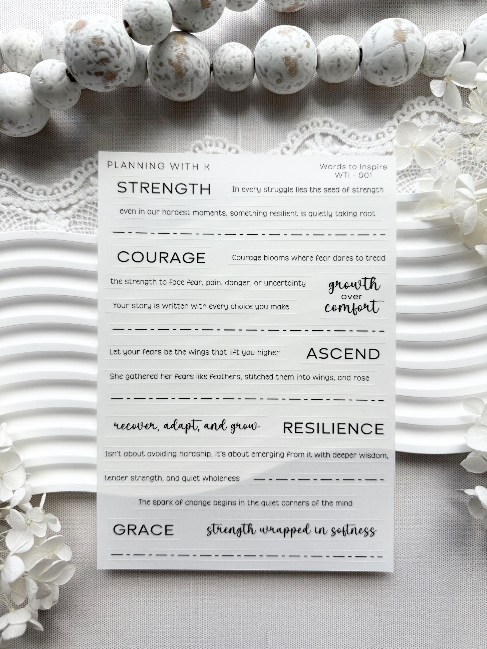 Words to Inspire & Decorative Lines Stickers for Planners, Journals ...