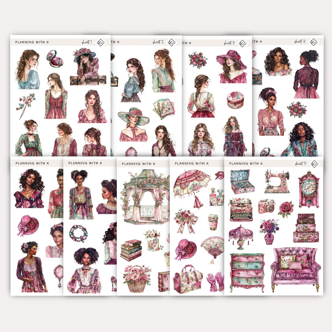 Vintage Chic Purple Stickers for Planners, Journals Retro Chic Ladies ...