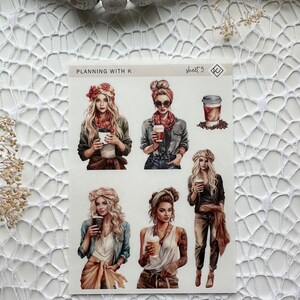 Coffee & Retro Women Stickers for Planners, Journals | Coffee Lovers ...