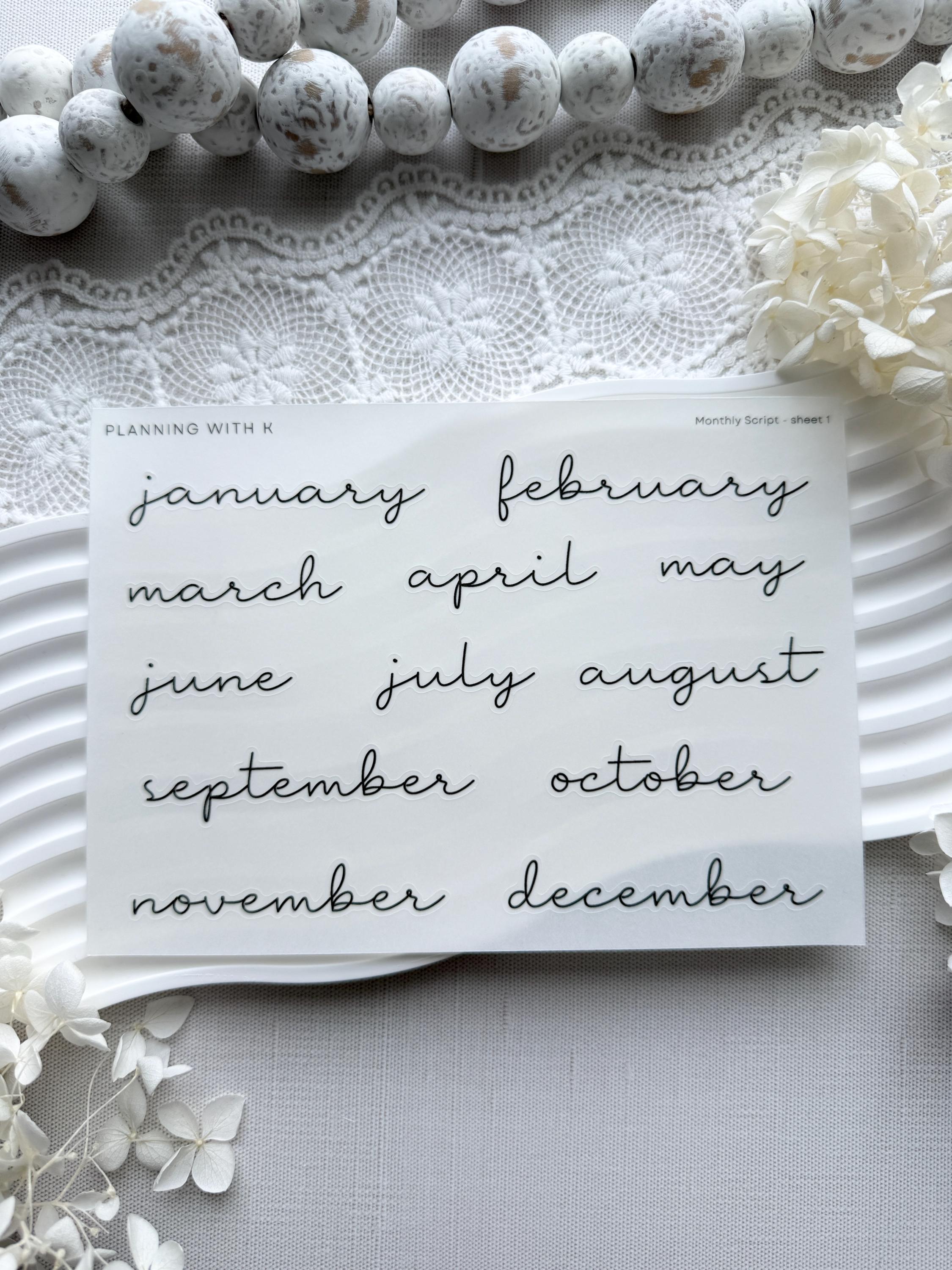 Monthly Stickers | 12 Moths Kiss Cut Stickers | Printed on Transparent ...