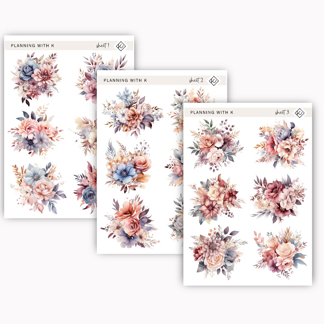 Watercolor Flower Stickers for Planners, Journals Watercolor Flowers ...