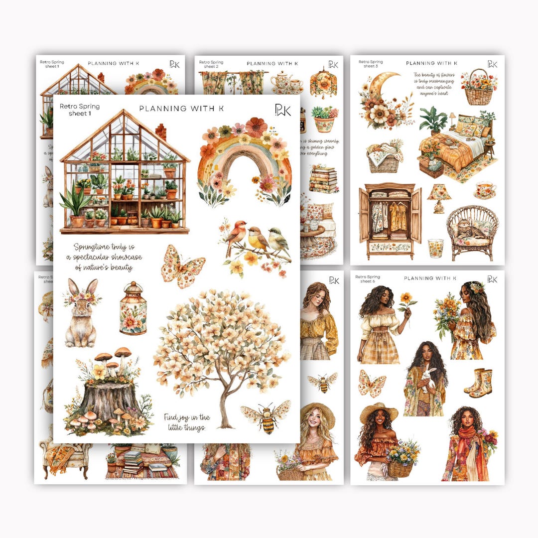Retro Spring Stickers for Planners, Journals | Stickers Printed on ...