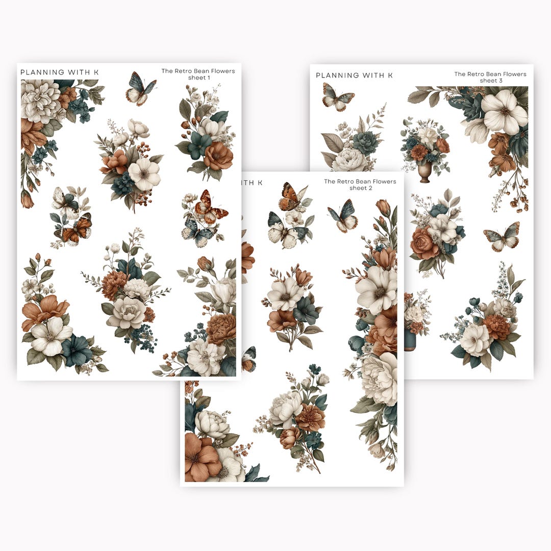 The Retro Bean Flower Stickers for Planners, Journals | Stickers ...