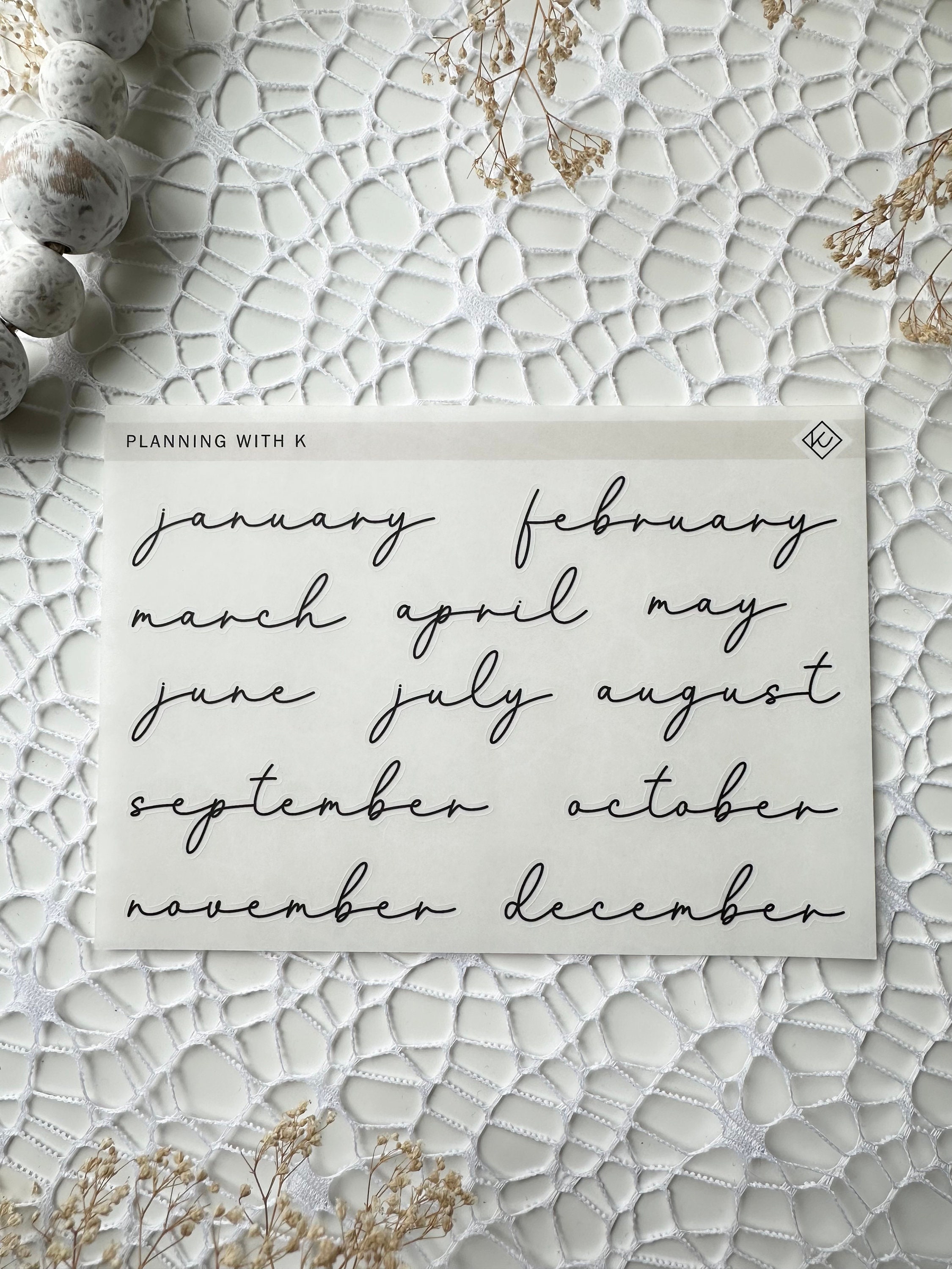 Monthly Stickers | 12 Moths Kiss Cut Stickers | Delicate Monthly ...