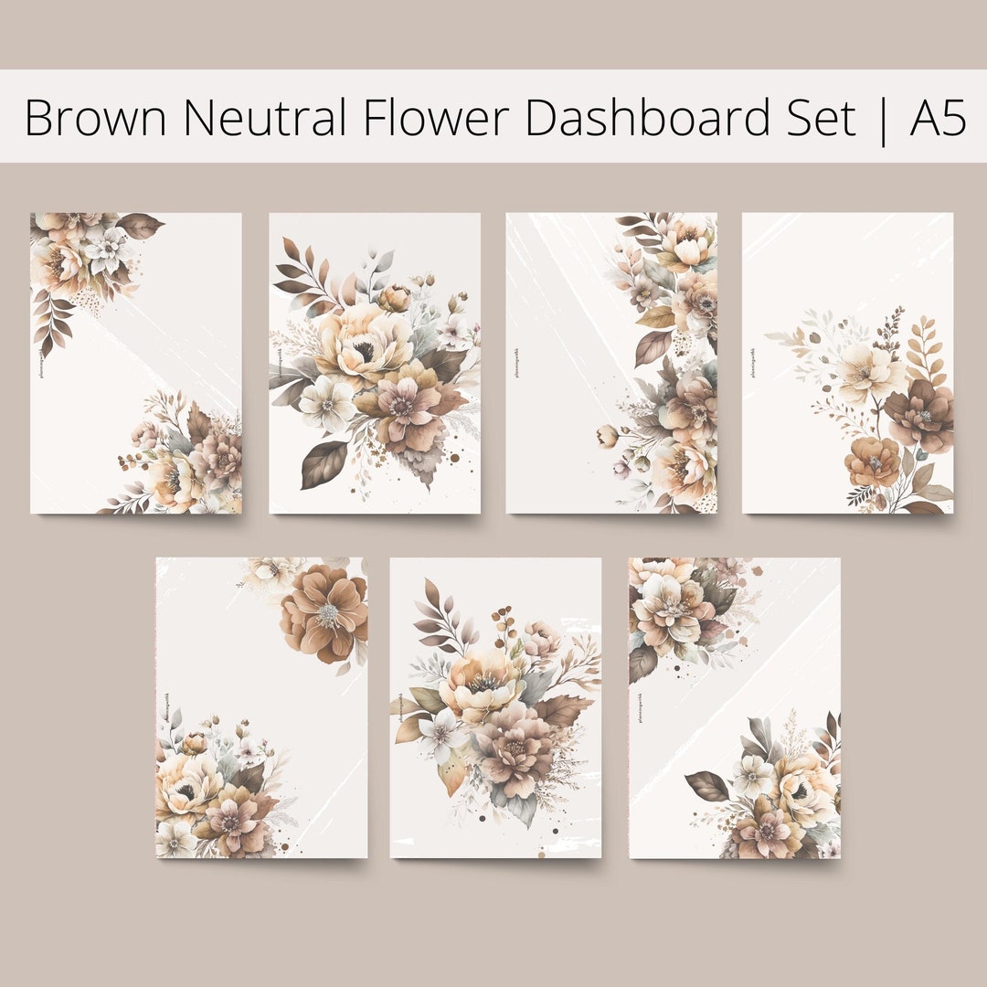 A5 Brown Neutral Flower Dashboard Set PDF File A5 Ring Planner Set of 7 ...