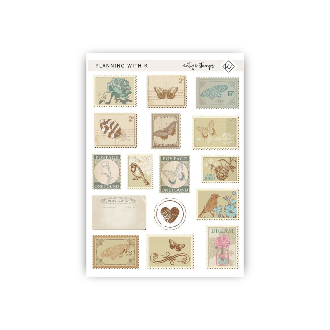 Vintage Stamp Stickers for Planners, Journals Journaling, Junk Journal ...