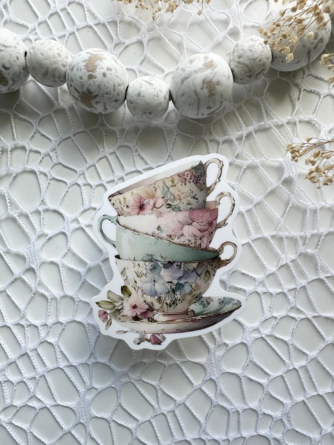Tea Cup Die Cut Sticker Stack of Tea Cups Transparent Sticker Die Cut ...
