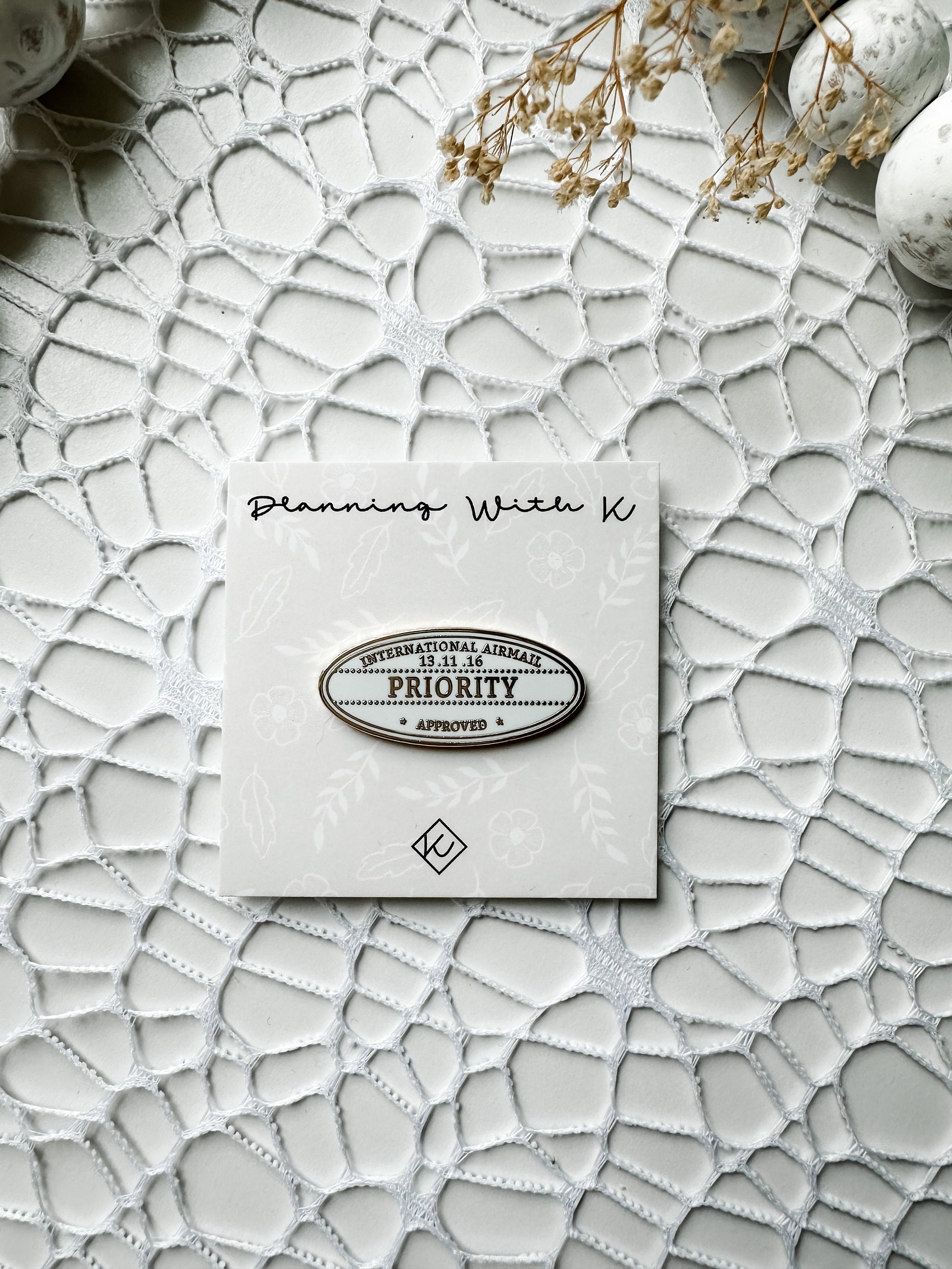 Airmail Stamp Enamel Magnet | Planner Magnet | White With Gold Planner ...