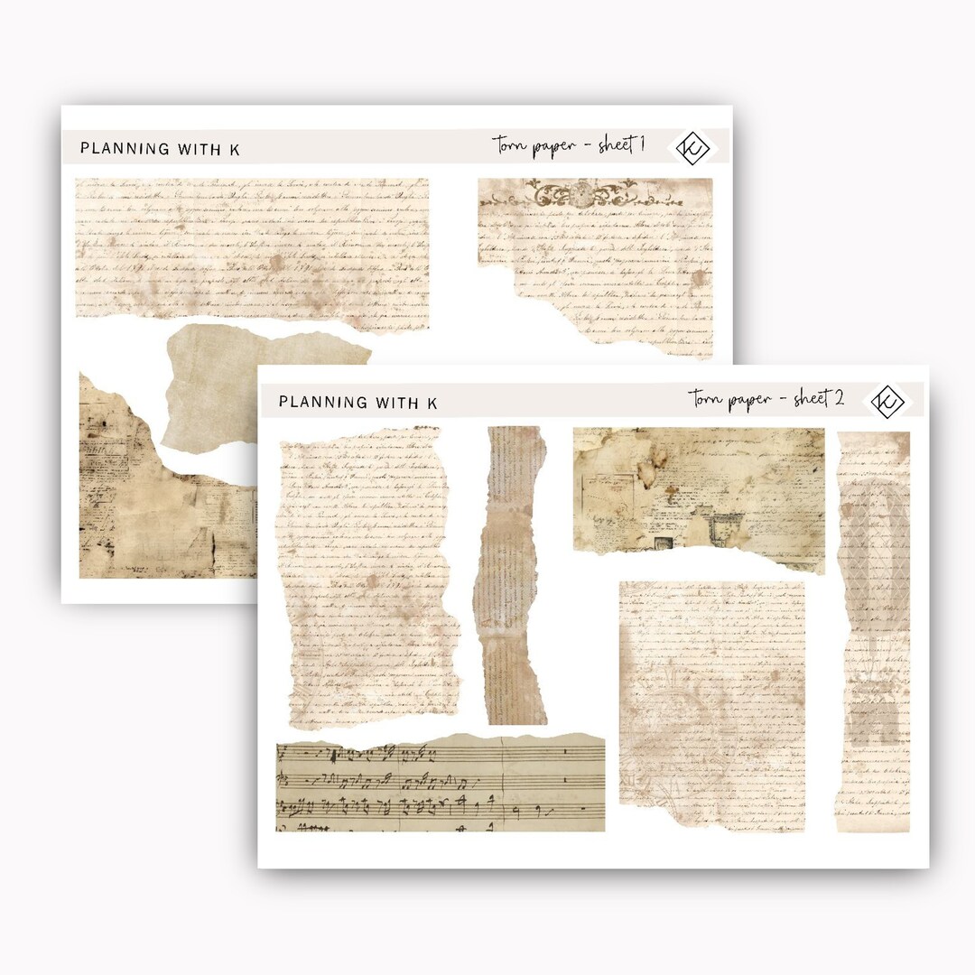 Vintage Torn Paper Stickers for Planners, Journals Journaling, Junk ...