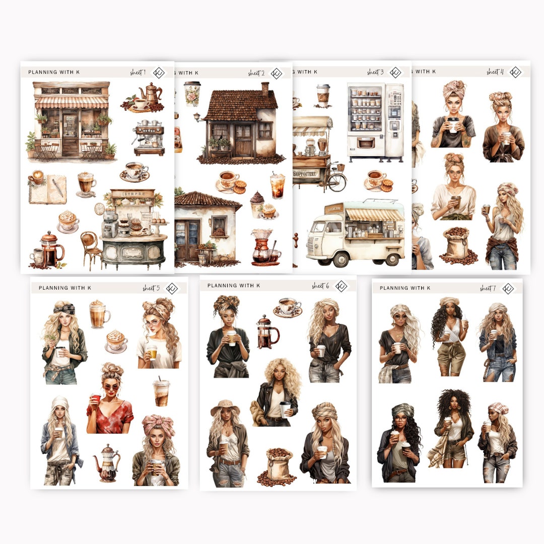 Retro Cool Girls With Coffee Stickers for Planners, Journals | Coffee ...