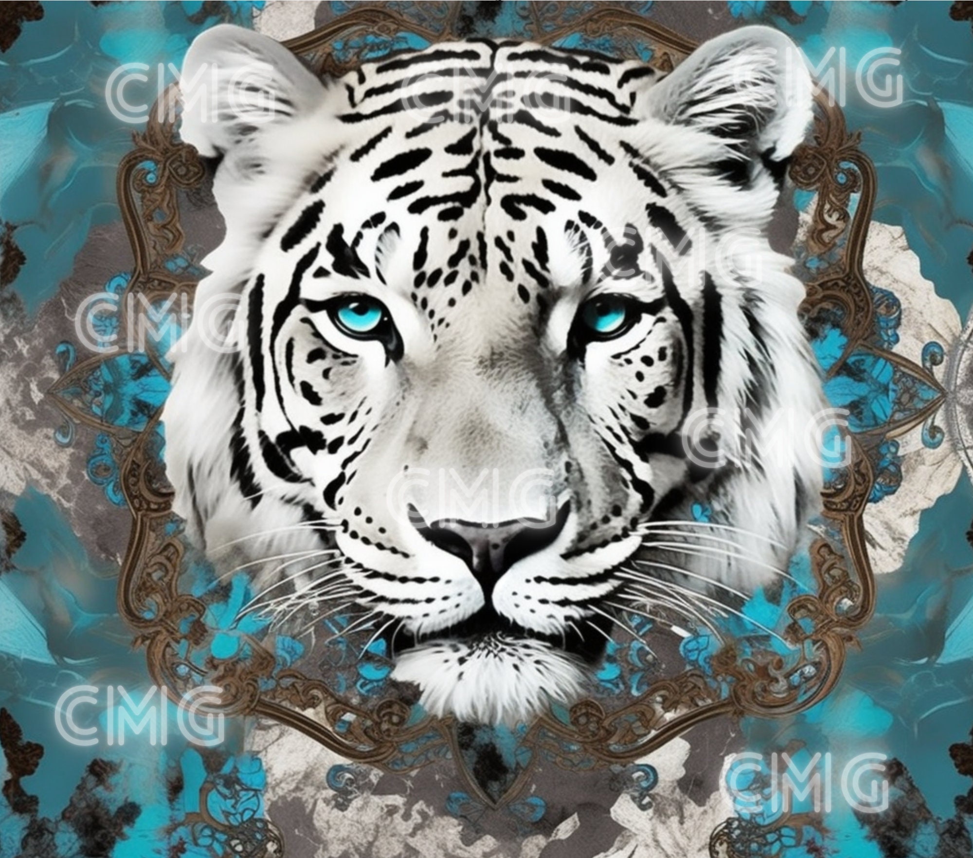 Elegant White Tiger Sublimation Design - 20 Oz Tumbler Wrap - Digital ...