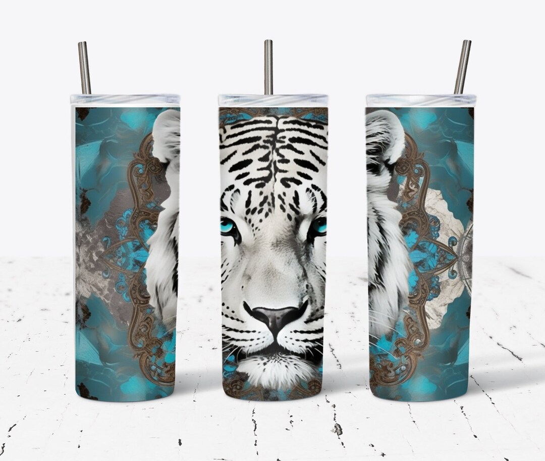 Elegant White Tiger Sublimation Design - 20 Oz Tumbler Wrap - Digital ...
