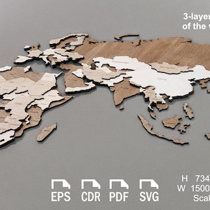 Layout of a 3-layer World Map Designed for Laser Cutting. Map of the ...