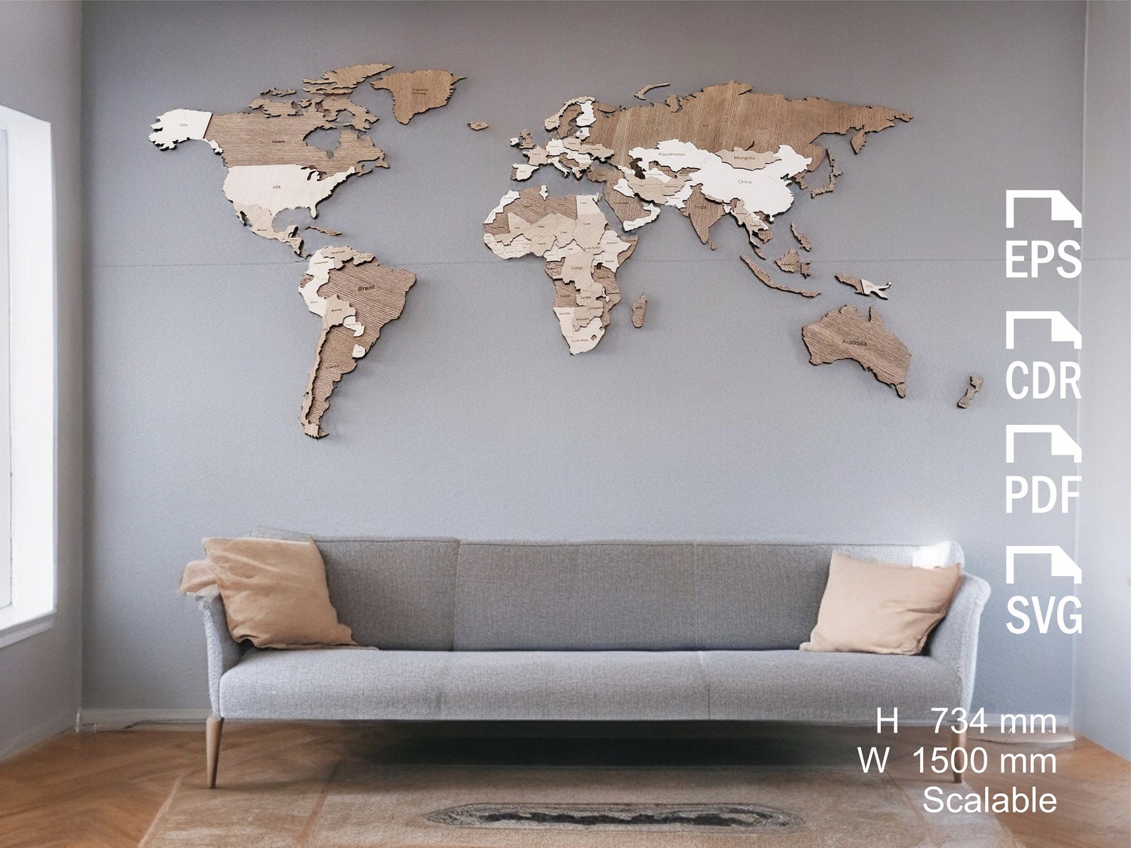 3-layer World Map Laser Cut File, SVG (digital Download) - Etsy