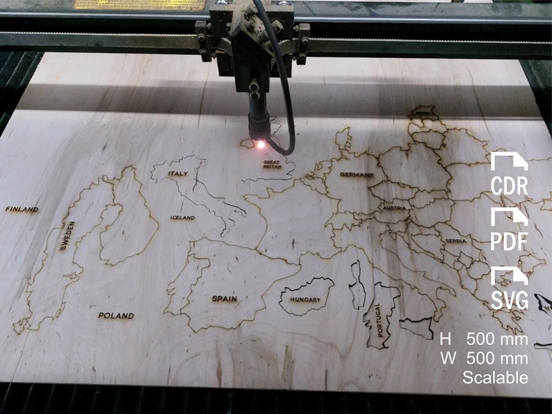 Layout of a 3-layer Europe Map Designed for Laser Cutting. Map of the ...