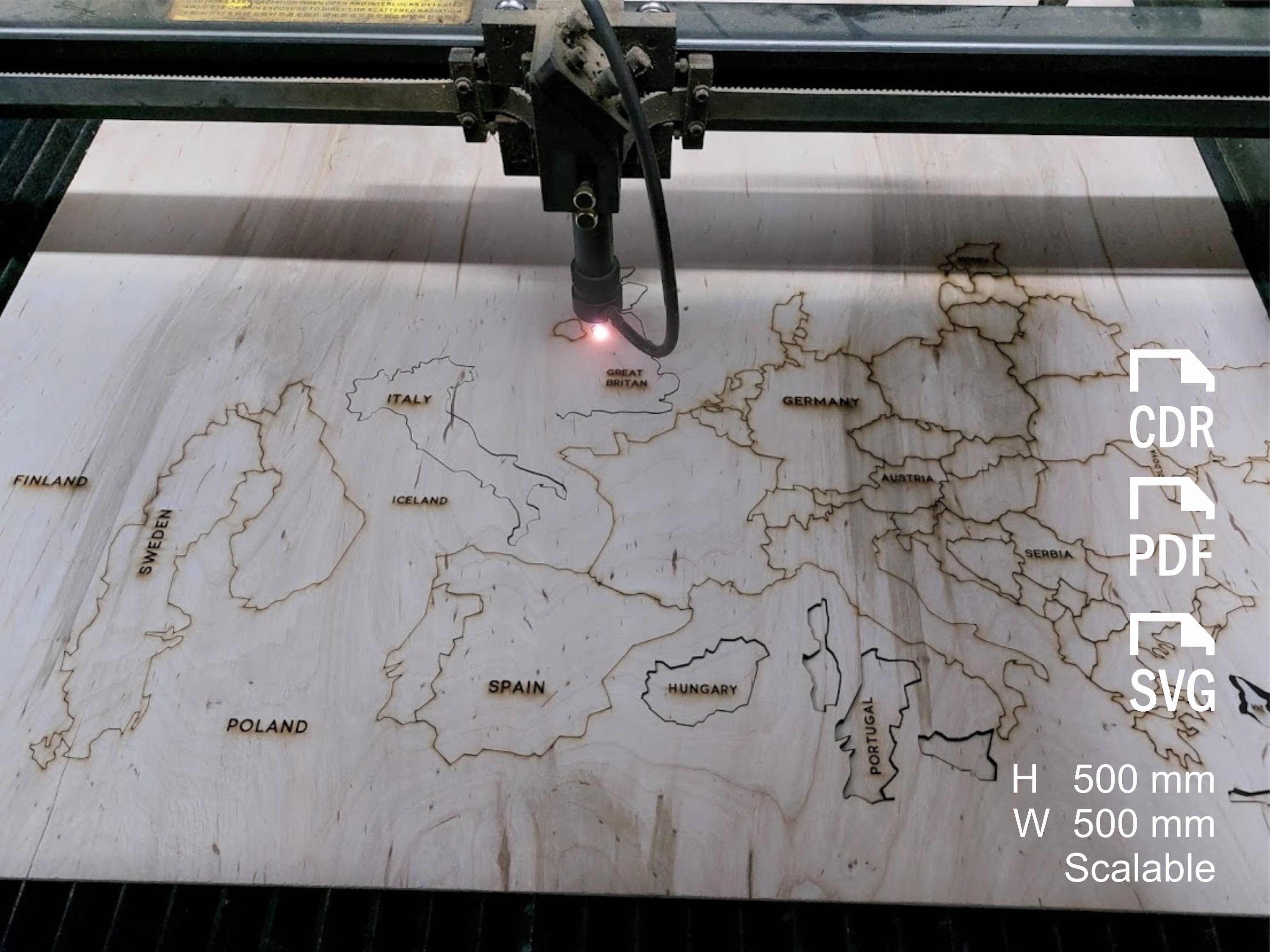 Layout of a 3-layer Europe Map Designed for Laser Cutting. Map of the ...