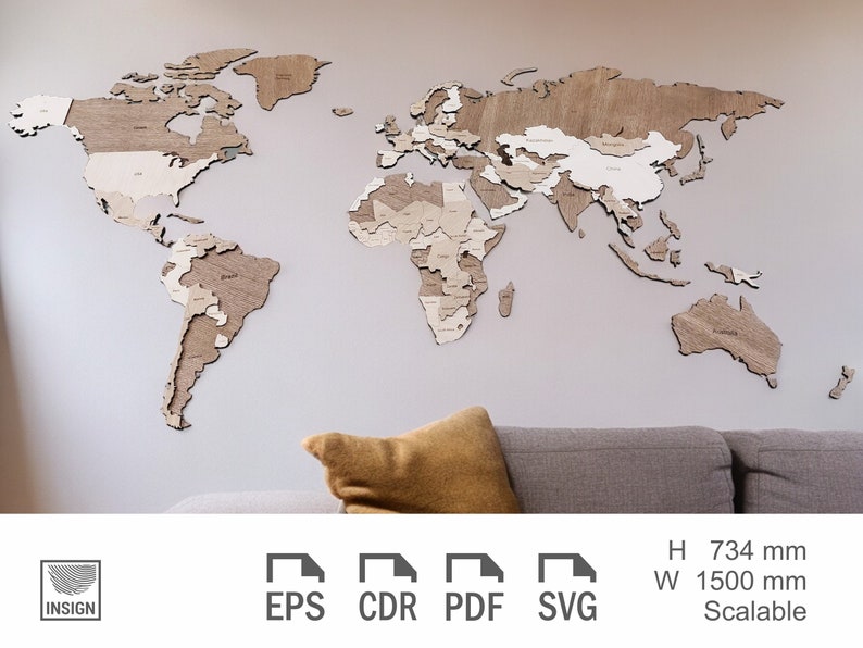 Layout of a 3-layer World Map Designed for Laser Cutting. Map of the ...