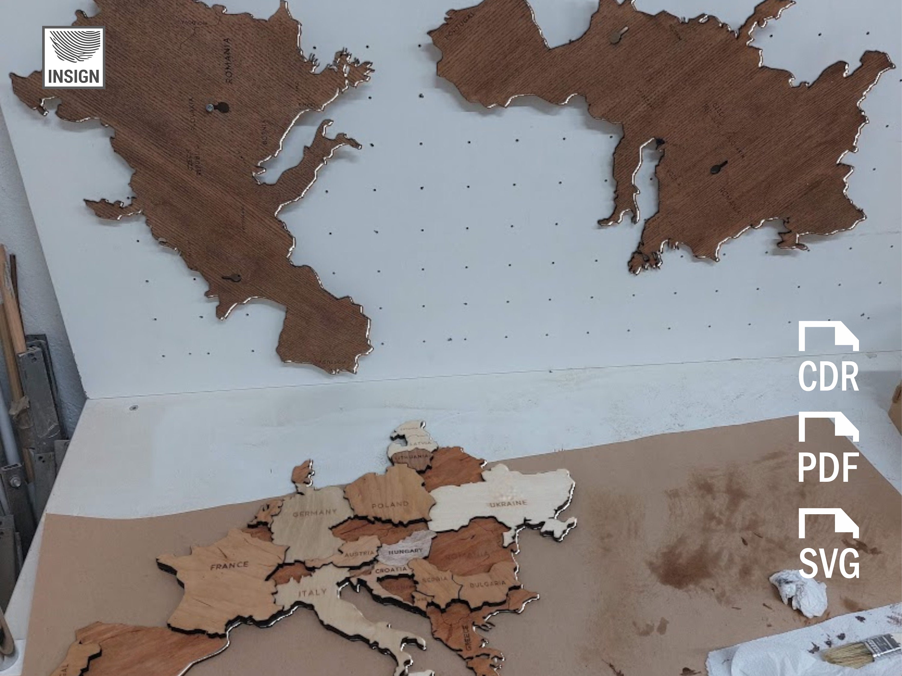 Layout of a 3-layer Europe Map Designed for Laser Cutting. Map of the ...
