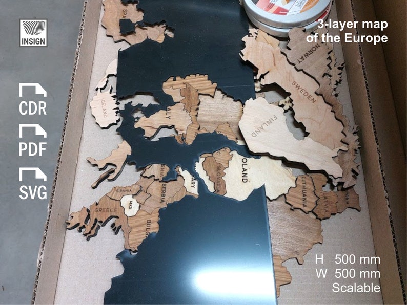 3-layer Europe Map Laser Cut File (SVG, PDF) - Etsy