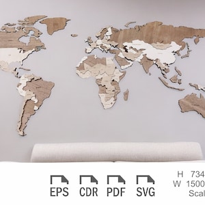 Layout of a 3-layer World Map Designed for Laser Cutting. Map of the ...