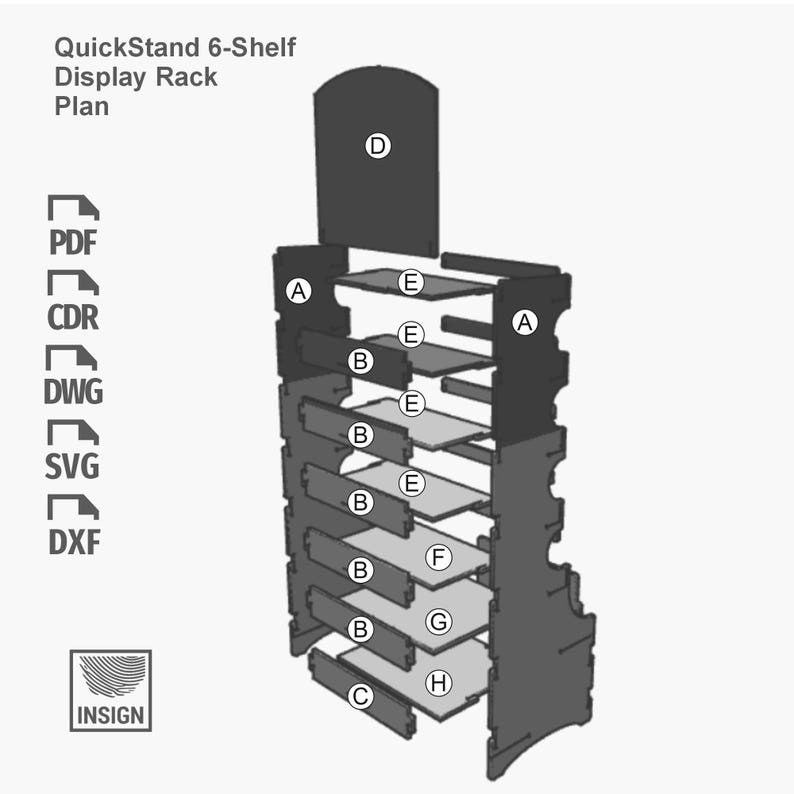 6-shelf Display Rack CNC Laser Cut Files | Modular Shelving (digital ...