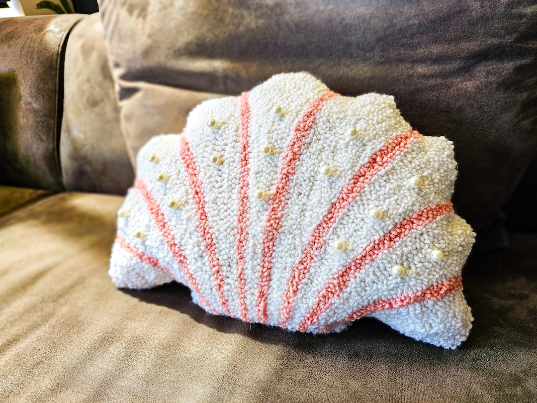 Shell Shaped Pillow With Pearls, Tufted Seashell Cushion - Etsy