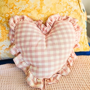 Pink Gingham Heart Pillow: Ruffle Trim Decorative Cushion - Etsy