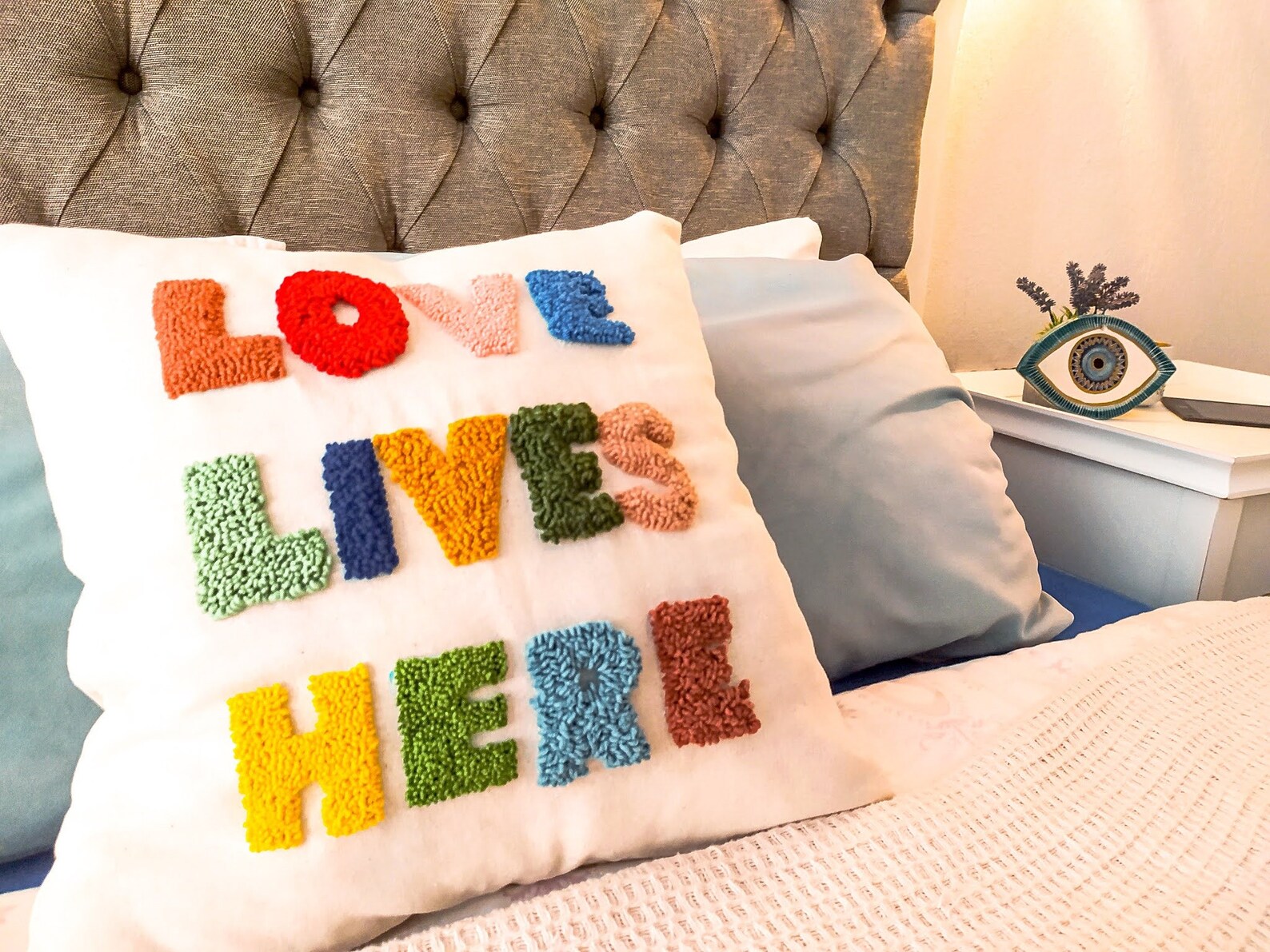 Punch Needle 'love Lives Here' Throw Pillow Case, Valentine's Pillow - Etsy