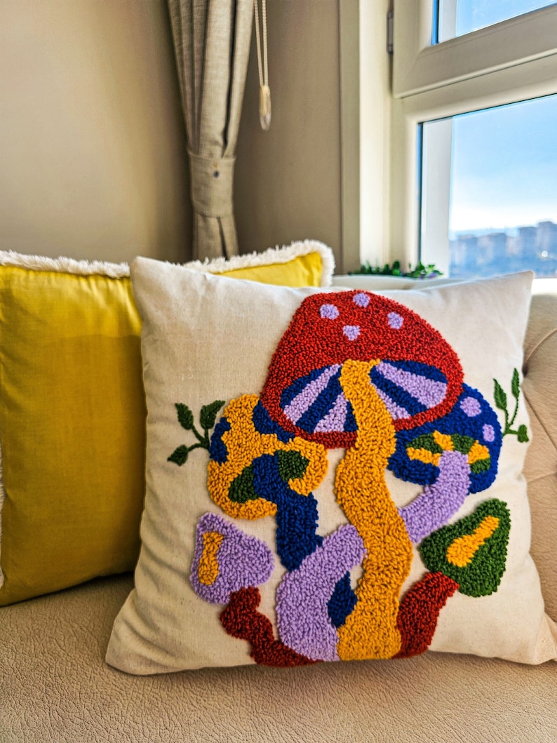 Punch Needle Tufted Mushroom Pillow Case, Y2k Fungi Cushion - Etsy