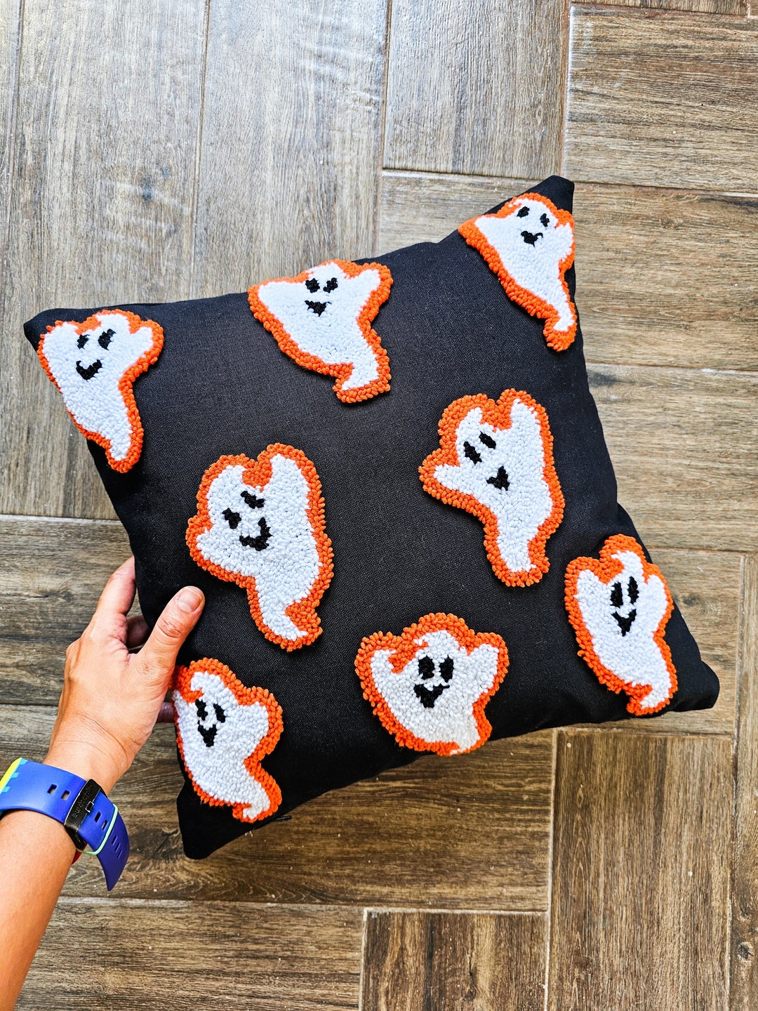 Halloween Black Spooky Ghost Punch Needle Pillow Case, Halloween Cute ...