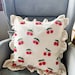 Handmade Punch Needle Cherry Ruffle Throw Pillow Case, Frill Cute ...