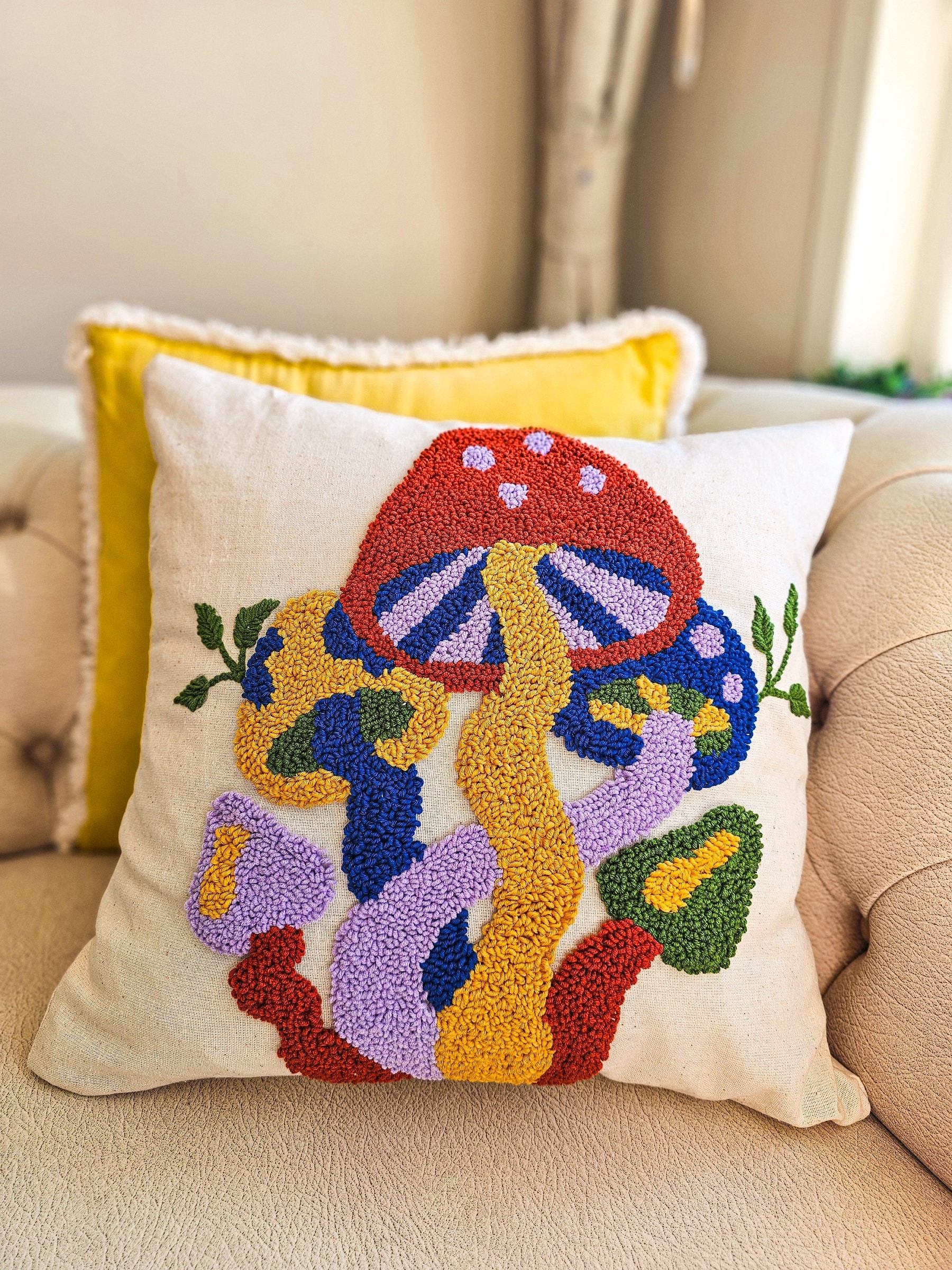 Punch Needle Tufted Mushroom Pillow Case, Y2k Fungi Cushion - Etsy
