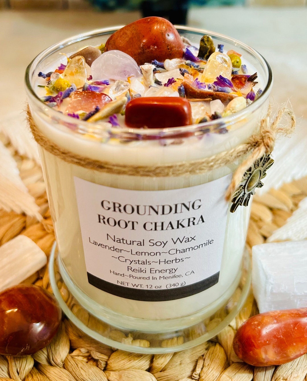 GROUNDING- ROOT Chakra-natural Soy Wax Pure Essential Oils Crystal ...